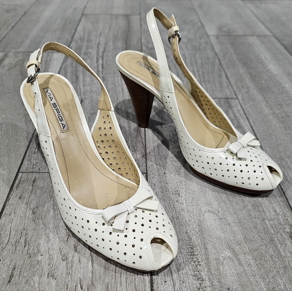 Via Spiga | Shoes | Via Spiga White Patent Leather Pin Up Retro Peep ...